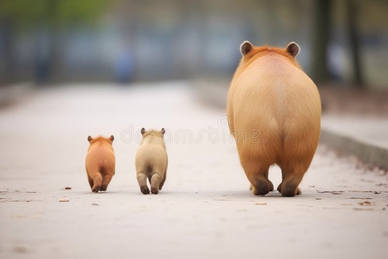 Capybara Adults and Young Walking Single File Stock Image - Image of ...