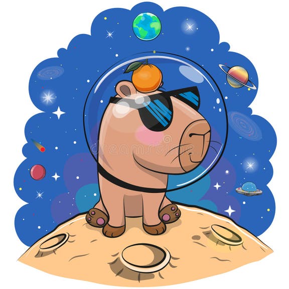 Capybara Astronaut on the Moon on a Space Background Stock Vector ...