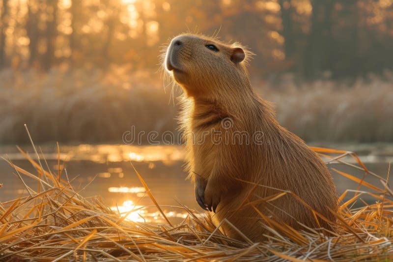 Capybara Basking in Golden Sunlight Stock Image - Image of nature ...