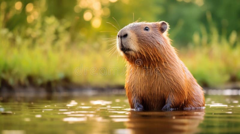 Capybara Bathing in the Lake, Portrait Stock Image - Image of allure ...