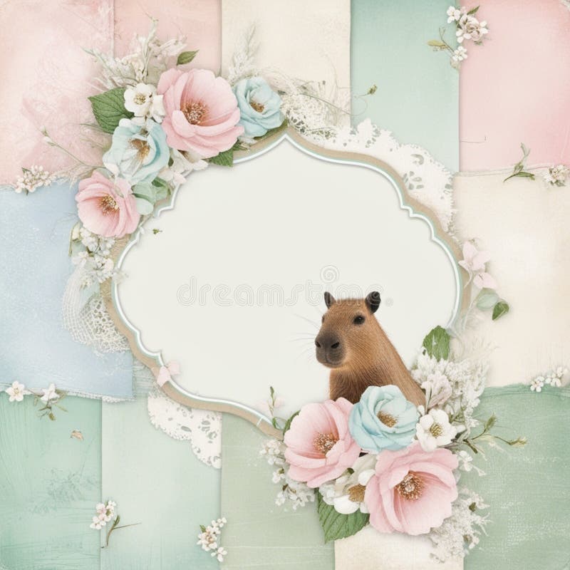 Whimsical Capybara Page: a Serene Scrapbook Background Stock ...