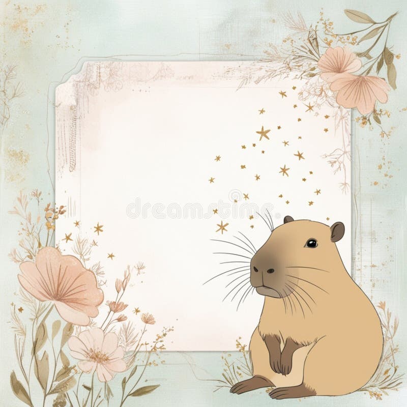 Dreamy Capybara Wonderland: a Gentle Whimsical Illustration Stock ...