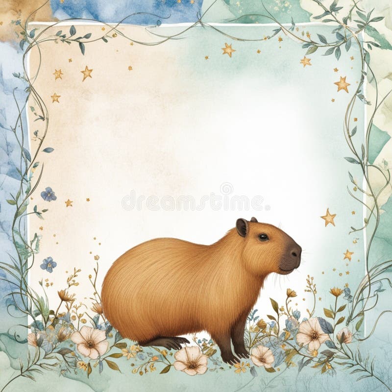 Whimsical Capybara Magic: a Green and Blue Scrapbook Page Stock ...