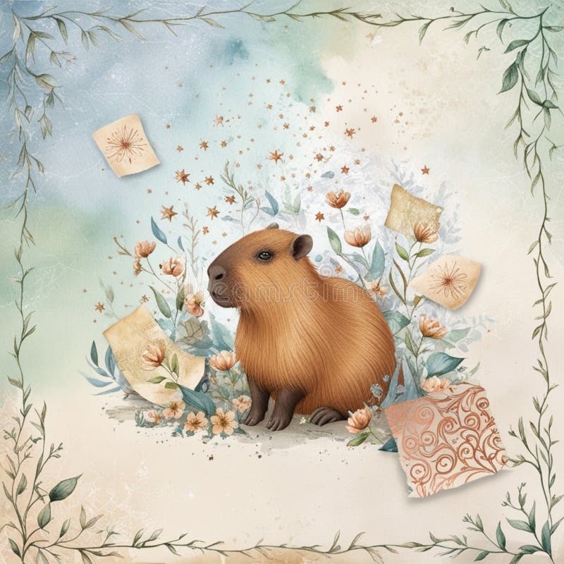Magical Capybara Dreams: a Whimsical Soft Green Scrapbook Page Stock ...