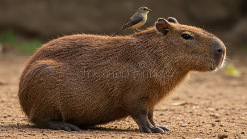Capybara and Bird stock illustration. Illustration of photograph ...
