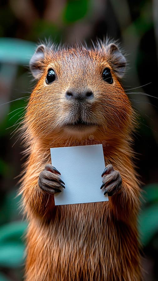Capybara with a Blank Card for Text Stock Illustration - Illustration ...