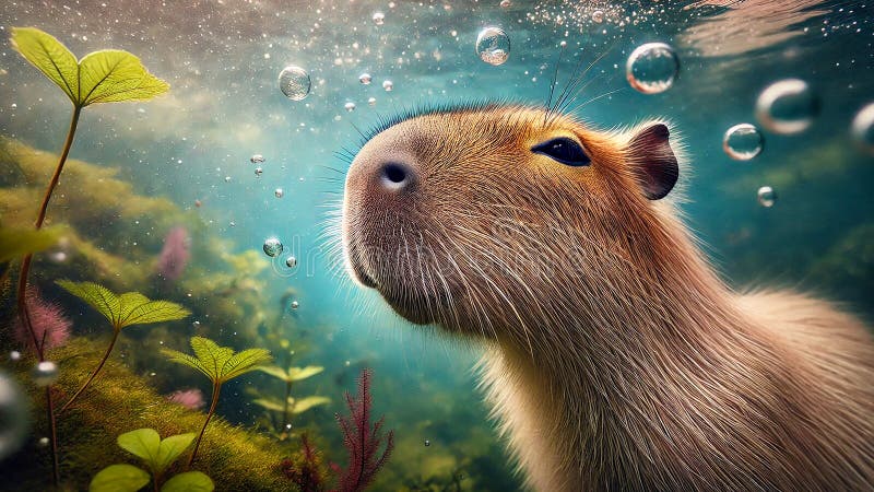 Capybara Blowing Bubbles Underwater Stock Illustration - Illustration ...