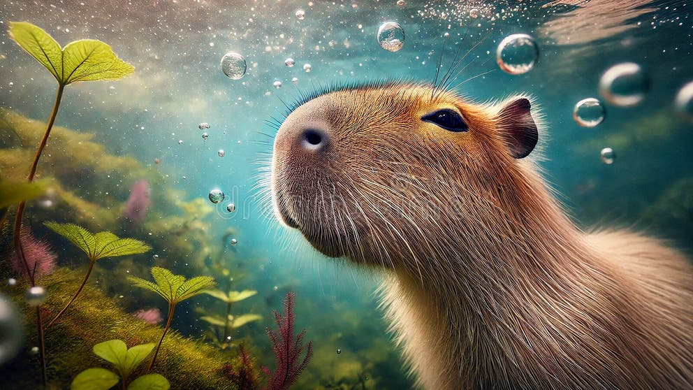 Capybara Blowing Bubbles Underwater Stock Illustration - Illustration ...