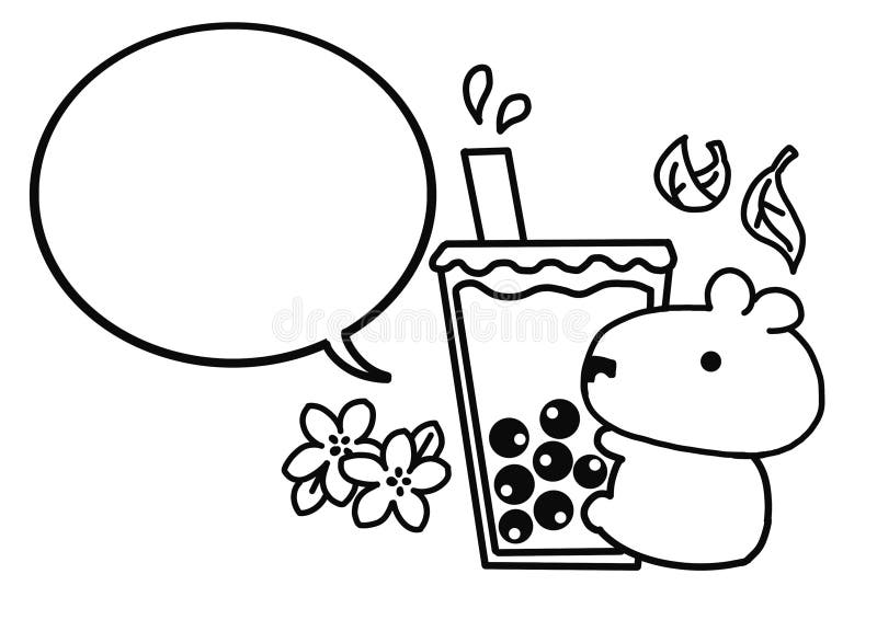 Capybara with Bubble Tea for Mascot Coloring Pages Style. Stock Vector ...