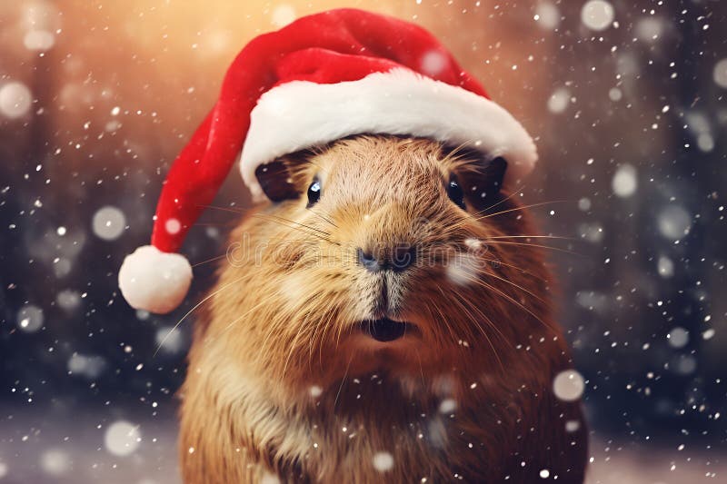 Capybara Celebrates Christmas in Style with Santa S Hat. Generative AI ...