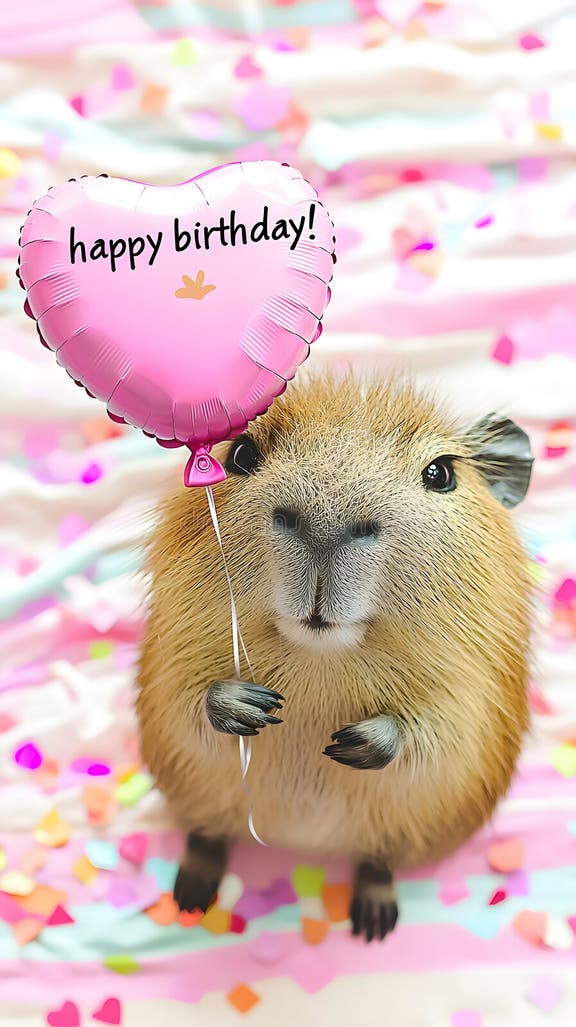 Capybara Celebrating with a Heart Balloon Stock Illustration ...