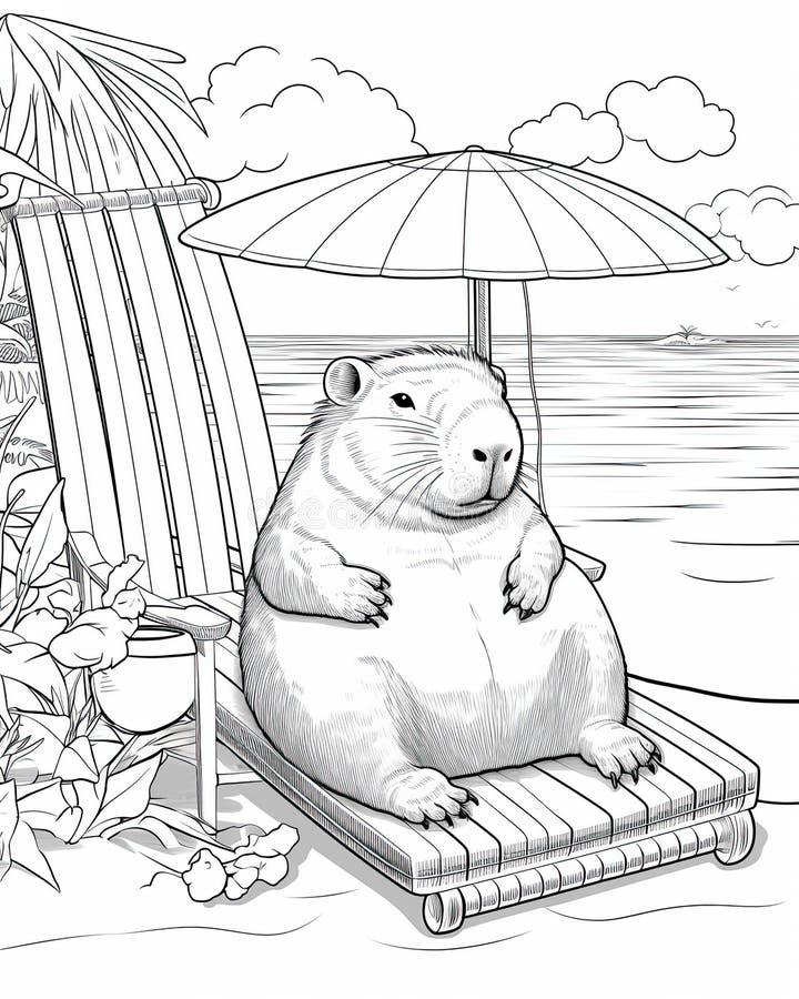 Capybara Coloring Book Page Generative Ai Stock Illustratie ...