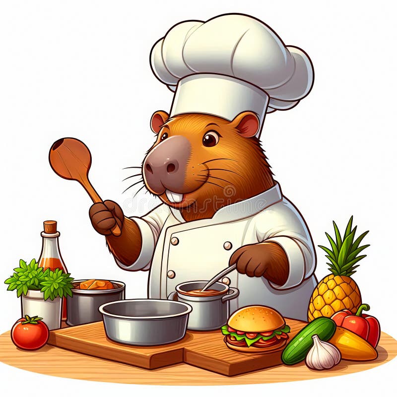 Capybara in Cook Apron and Cap Cooks Food Stock Illustration ...