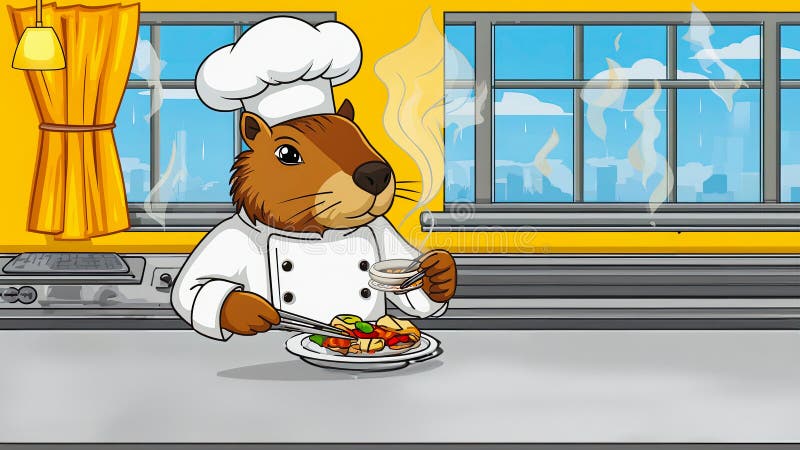 Capybara in Cook Apron and Cap Cooks Food Stock Illustration ...