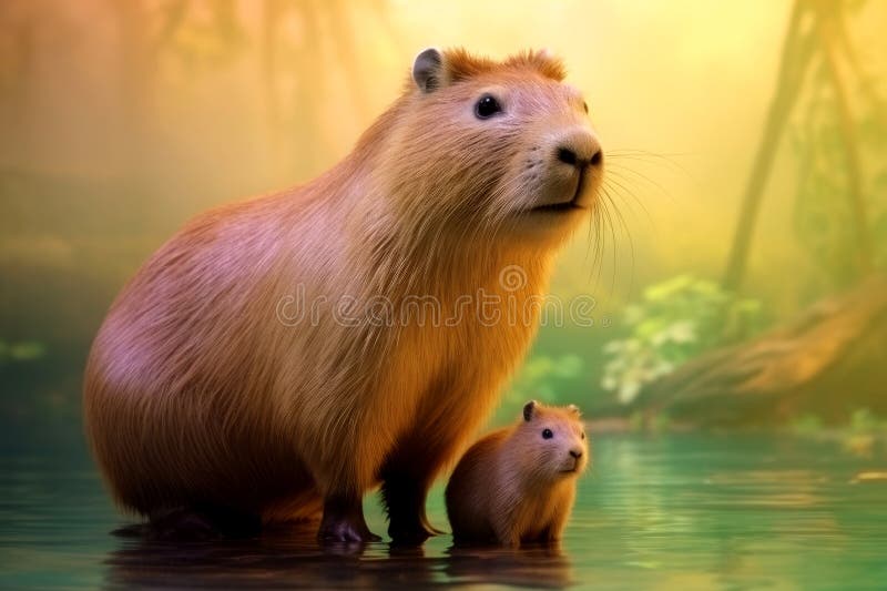 A Capybara among Crocodiles in the River.AI Generative Stock ...