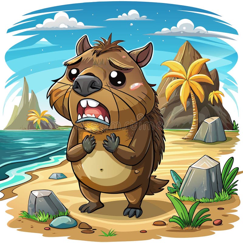 Capybara Determined Cries Beach Vector Stock Vector - Illustration of ...