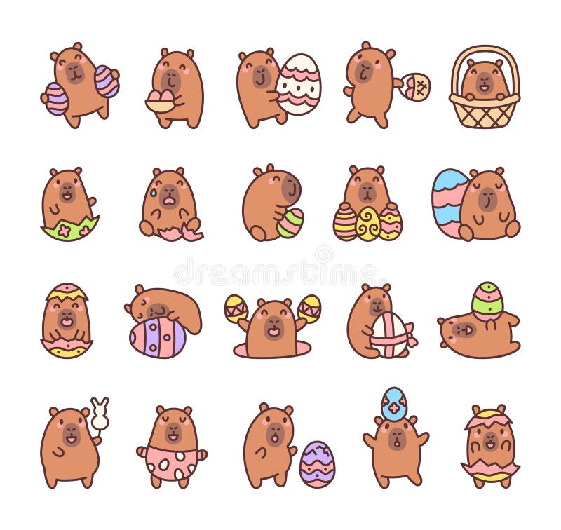Capybara Easter Set Featuring Adorable Characters Stock Vector ...