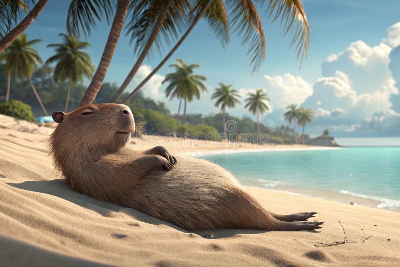Capybara Enjoy on the Beach, 3d Render-generated by Ai Stock ...