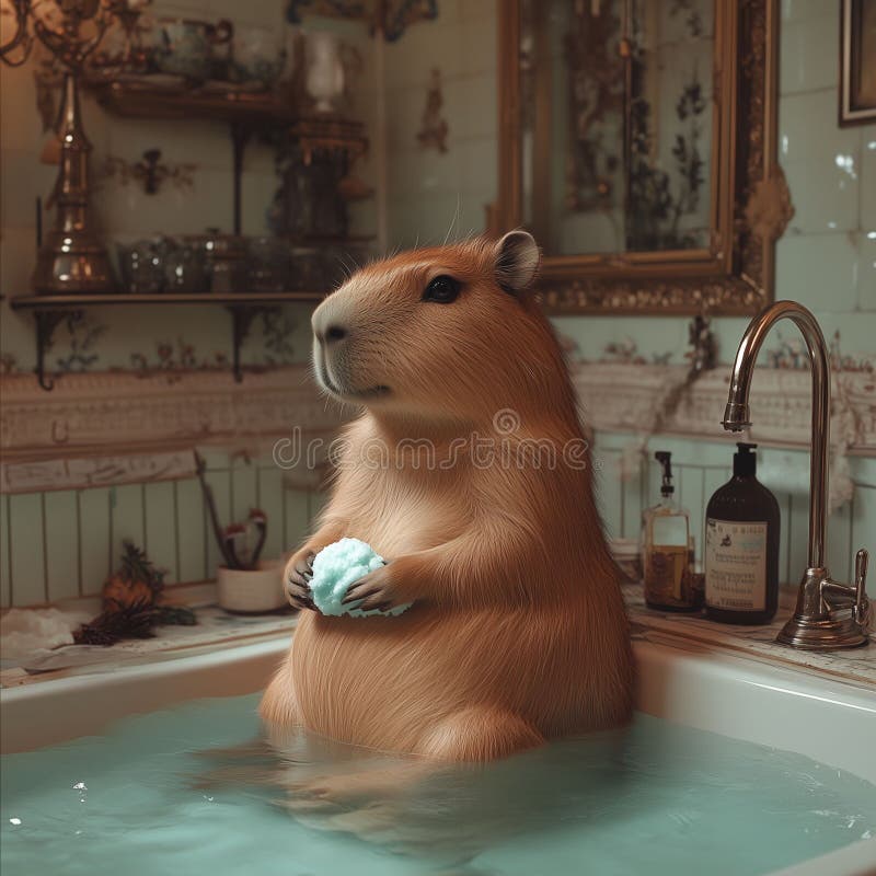 Capybara Enjoying a Warm Bath Stock Illustration - Illustration of ...