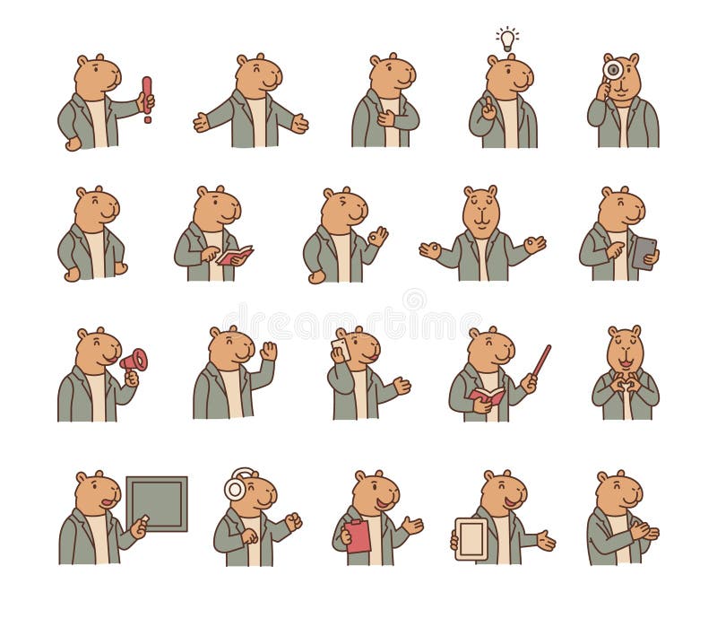 Capybara Guide Character Set Stock Illustration - Illustration of ...