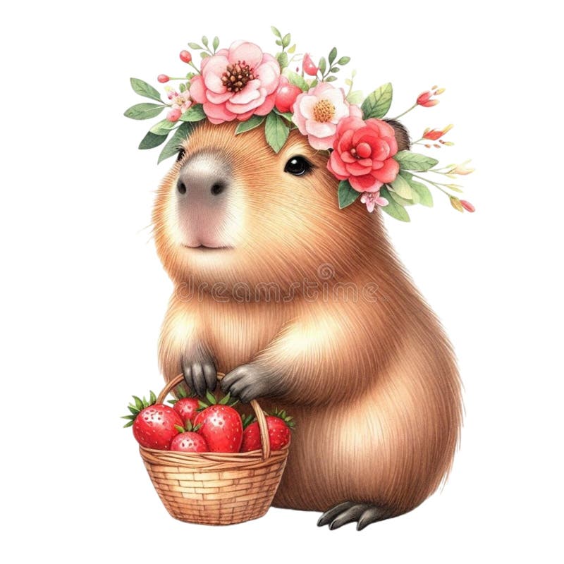 Capybara Holding a Basket of Strawberries Stock Vector - Illustration ...