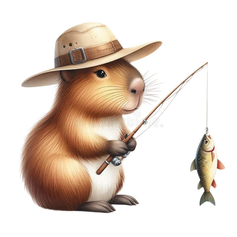 Capybara Holding a Fishing Rod Stock Illustration - Illustration of ...
