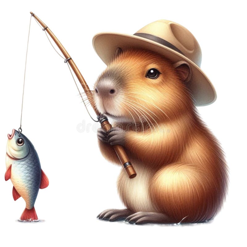 Capybara Holding a Fishing Rod Stock Illustration - Illustration of ...
