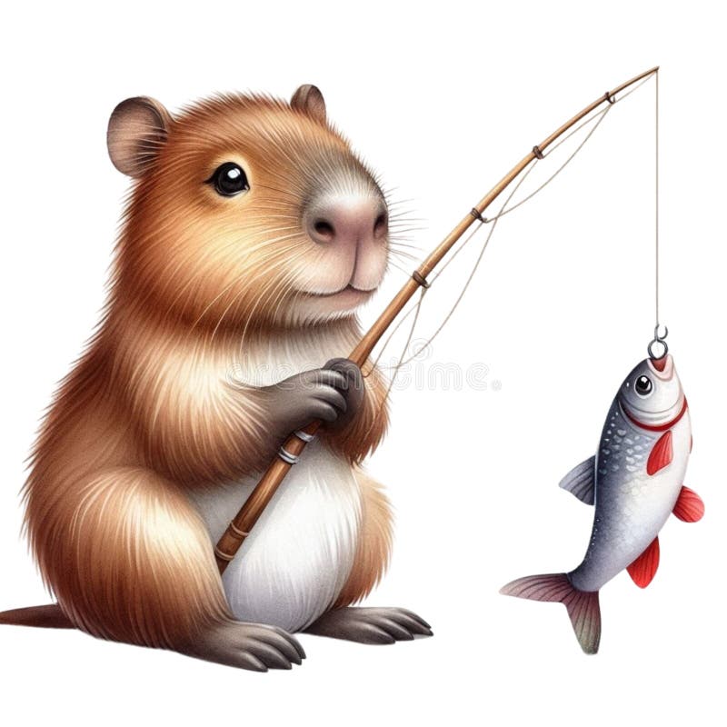 Capybara Holding a Fishing Rod Stock Vector - Illustration of capybara ...