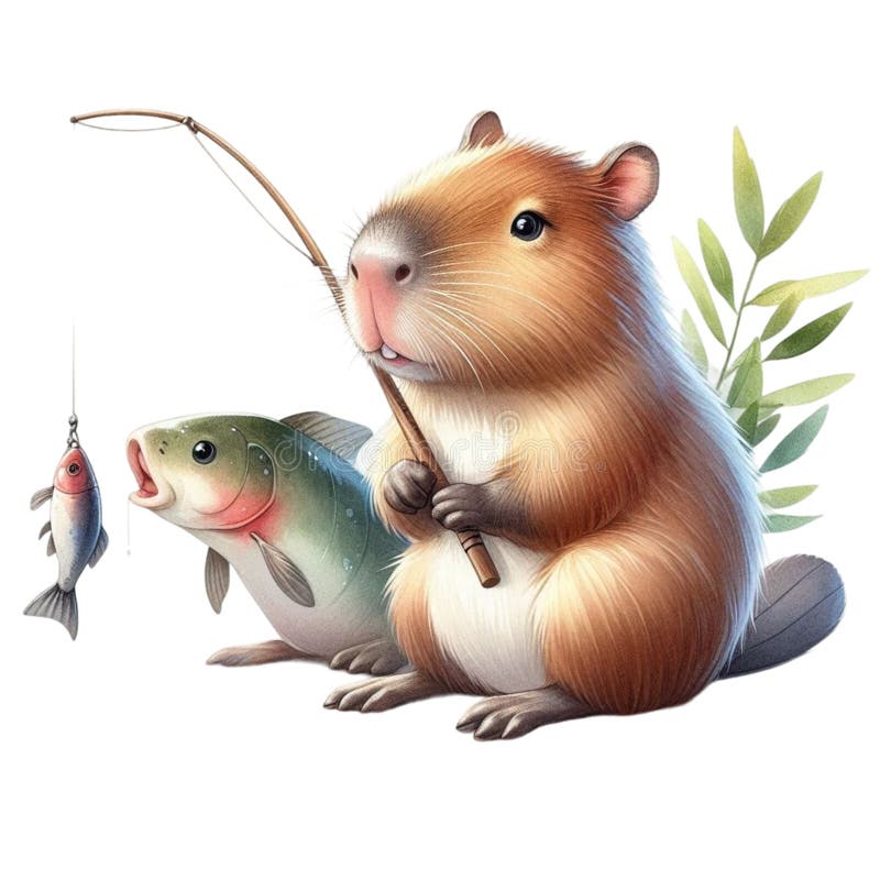 Capybara Holding a Fishing Rod Stock Vector - Illustration of fisherman ...