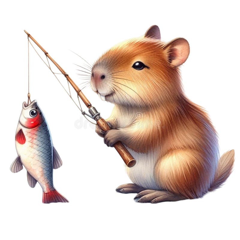Capybara Holding a Fishing Rod Stock Vector - Illustration of season ...