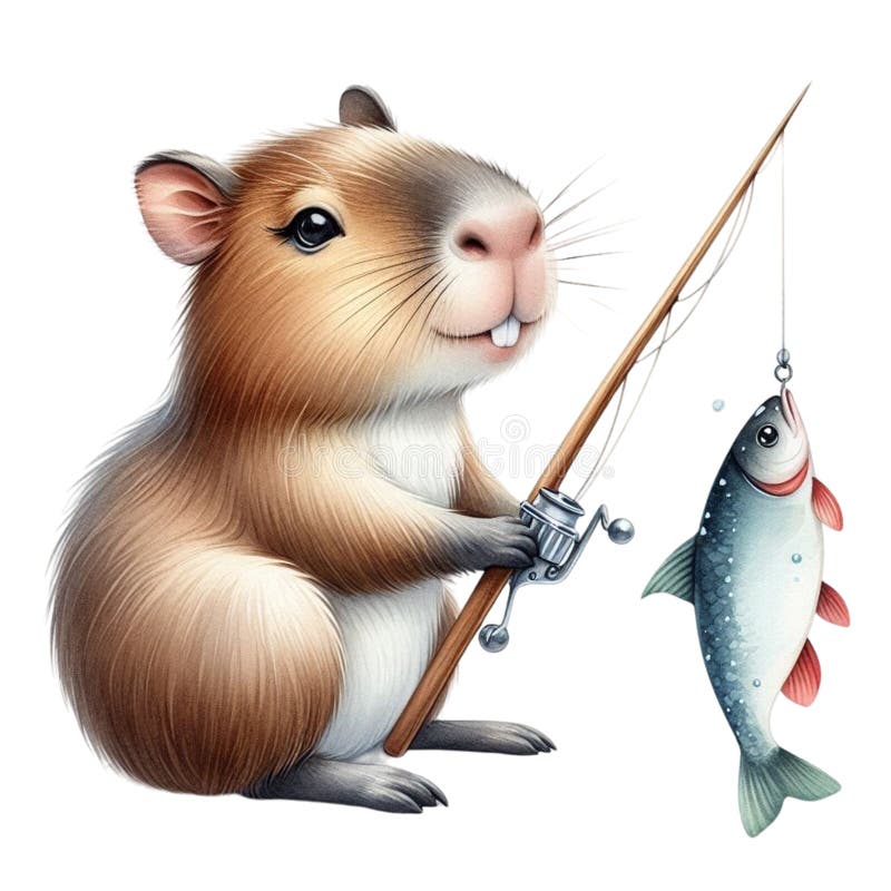 Capybara Holding a Fishing Rod Stock Vector - Illustration of fishing ...
