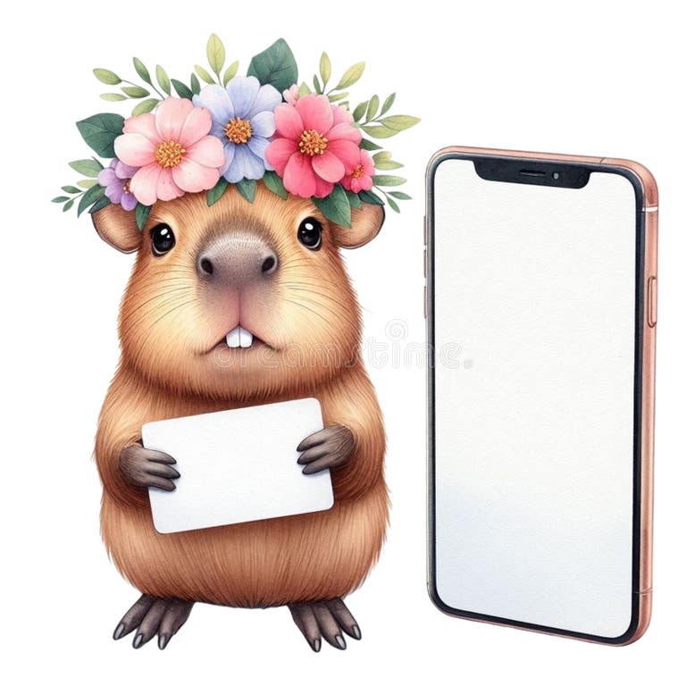 Capybara Holding a Mobile Phone Stock Vector - Illustration of brush ...