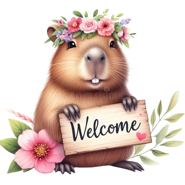 Capybara Holding a Welcome Sign Stock Vector - Illustration of cute ...