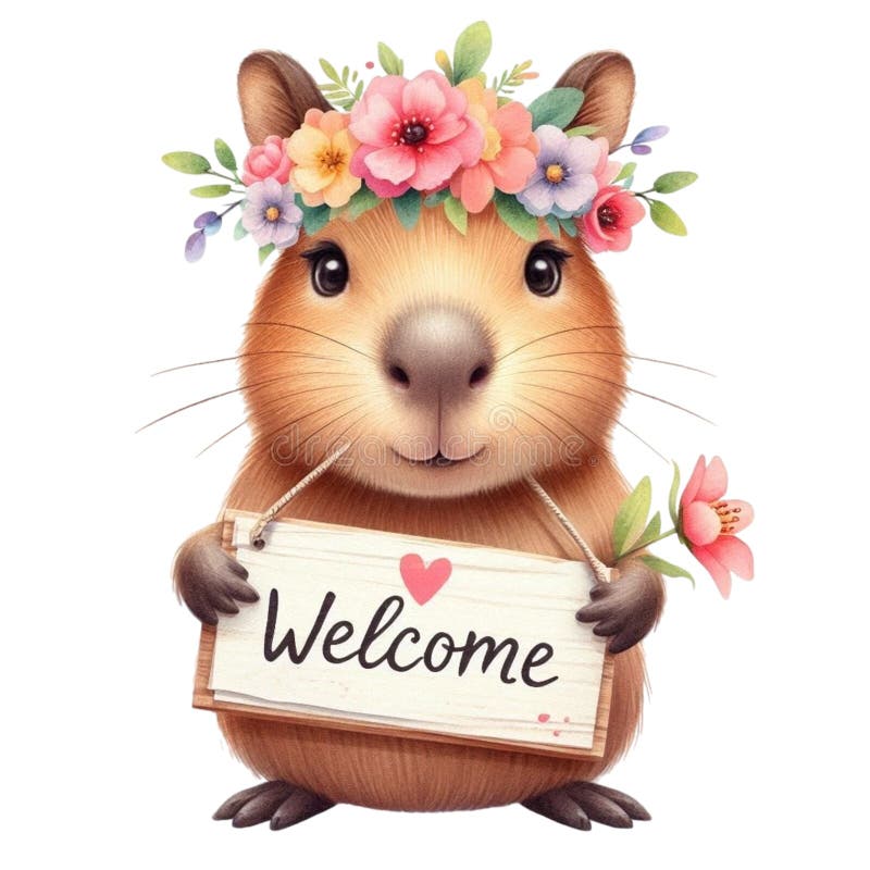 Capybara Holding a Welcome Sign Stock Vector - Illustration of smiling ...