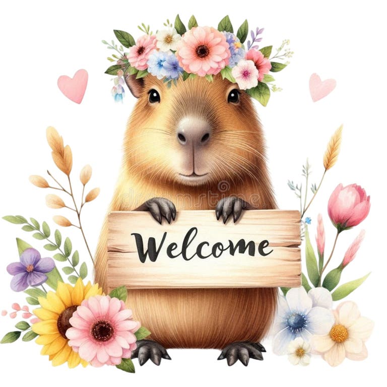 Capybara Holding a Welcome Sign Stock Vector - Illustration of pets ...