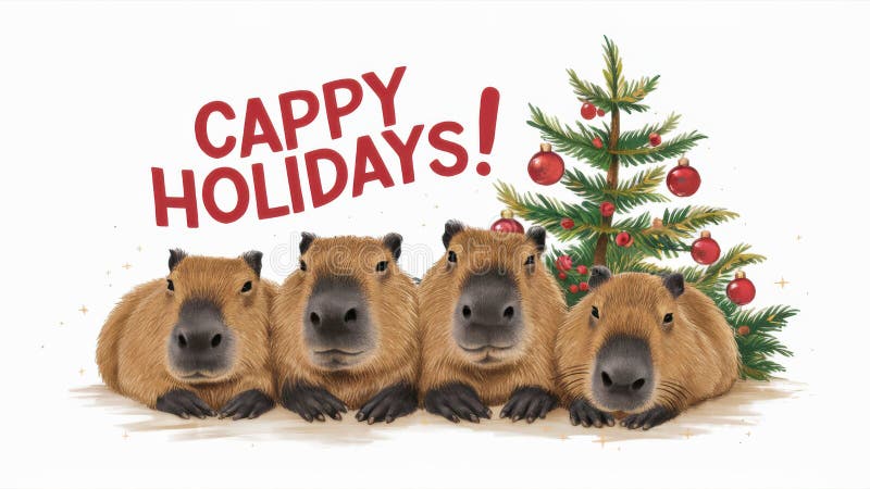 Capybara Holiday Greeting Card with Christmas Tree and Festive Message ...