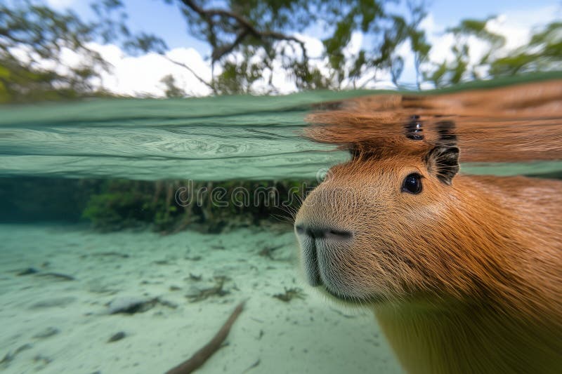 Capybara (Hydrochoerus Hydrochaeris) Swimming Underwater Stock ...