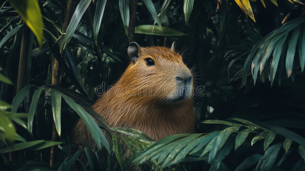Capybara in Lush Rainforest Vegetation Stock Illustration ...
