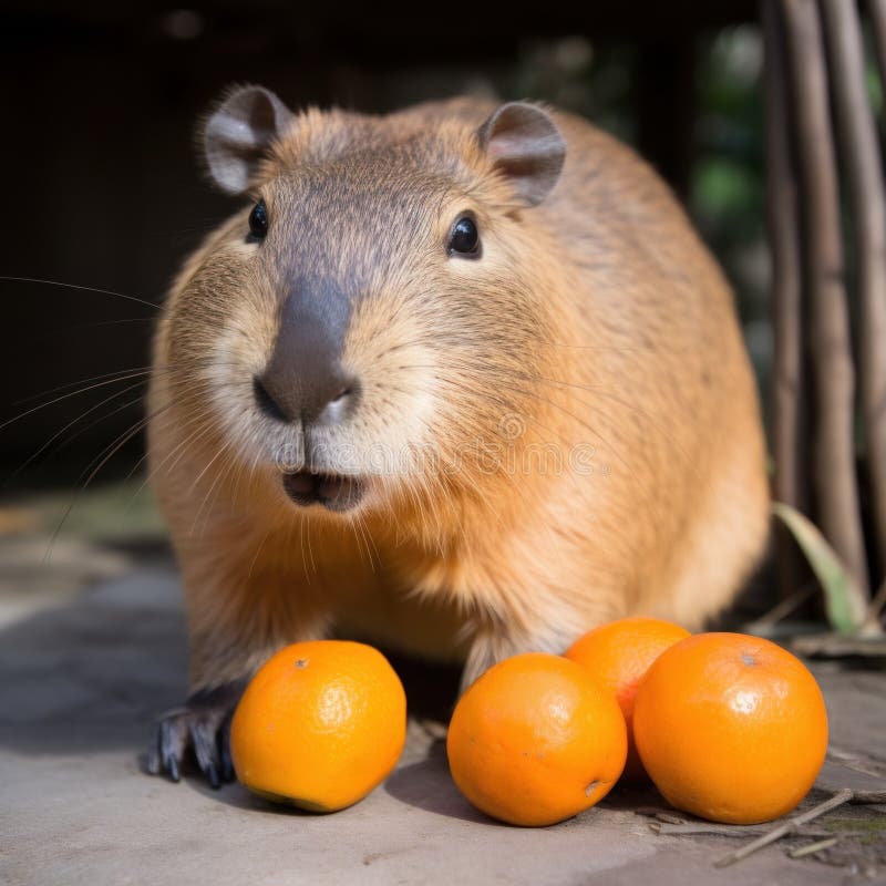Capybara with Oranges on Ground Stock Illustration - Illustration of ...