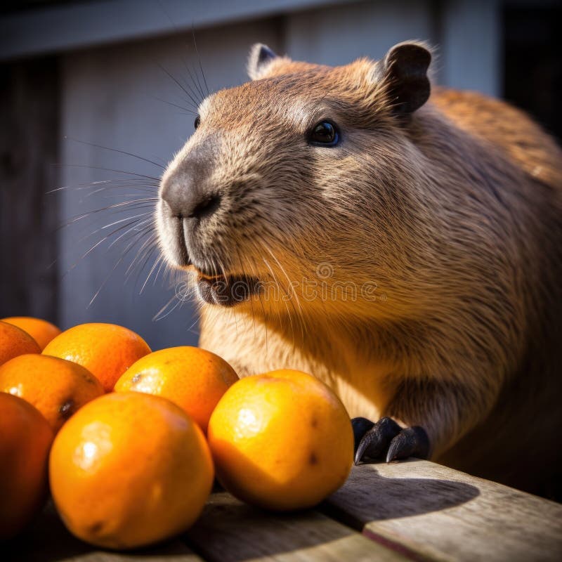 Capybara with Oranges on Ground Stock Illustration - Illustration of ...