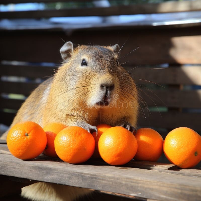 Capybara with Oranges on Ground Stock Illustration - Illustration of ...