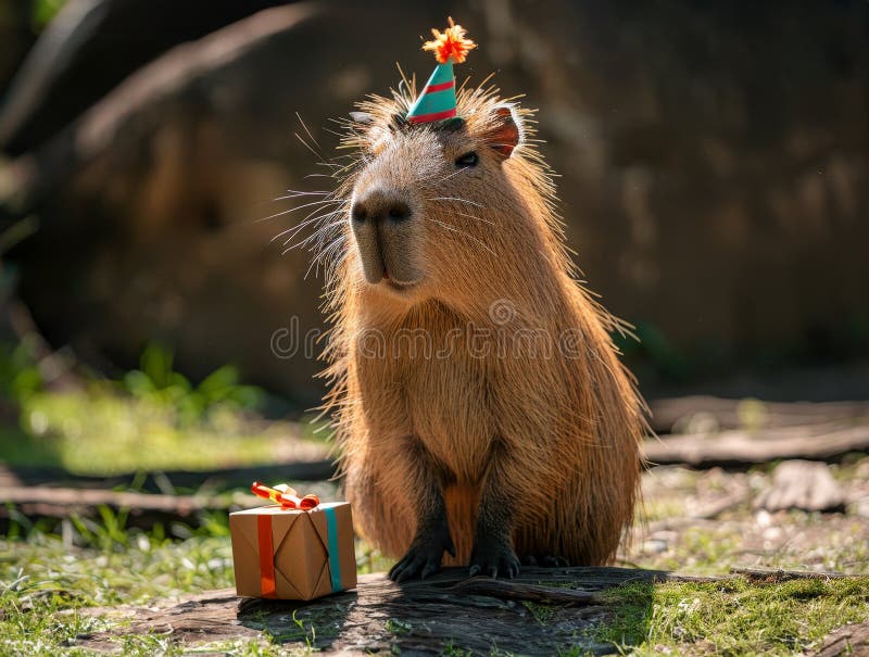 Capybara with a Party Hat To Hold Present Stock Image - Image of ...