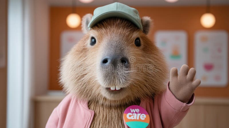 A Capybara in a Pink Jacket Waves with a Smile, Promoting a Message of ...