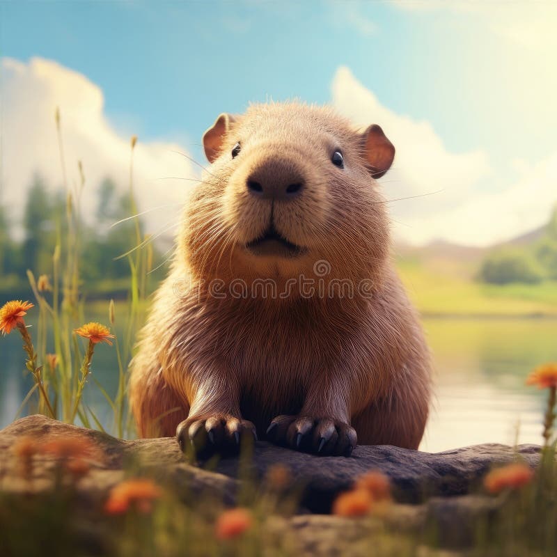 Capybara, Portrait of One Single Capybara, Posing Picture, Generative ...