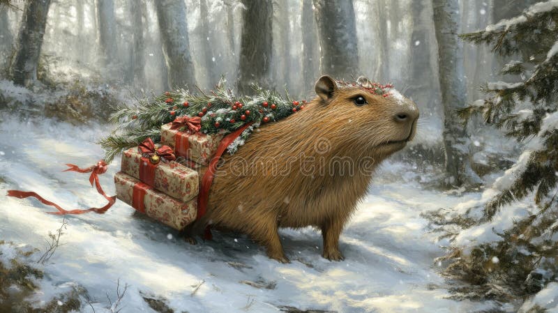 A capybara with a stock photo. Image of cold, christmas - 349225230