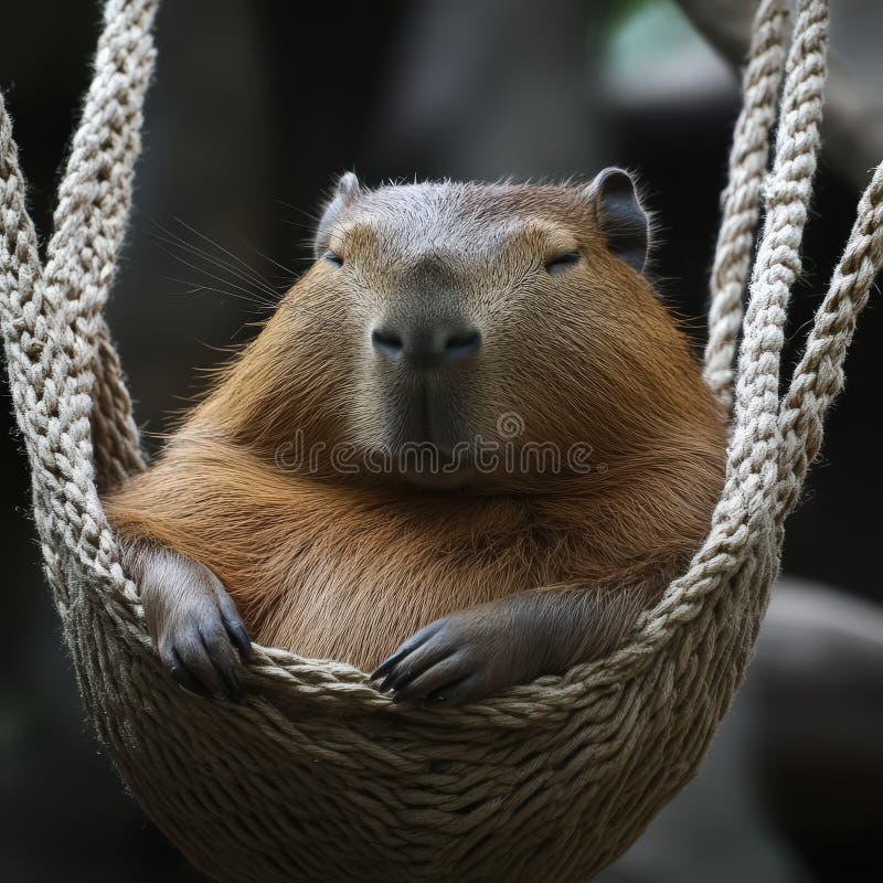 Charming Capybara Lying Comfortably in a Hammock Under Trees Stock ...