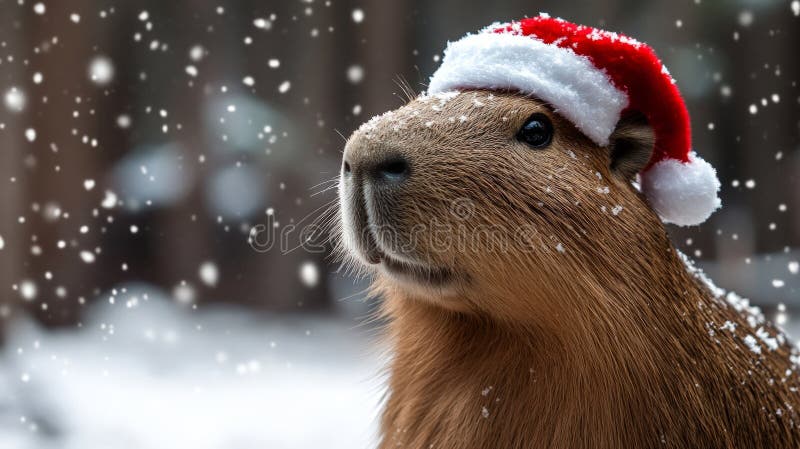 Capybara in Santa Hat Enjoying Snowy Winter Scene Stock Illustration ...
