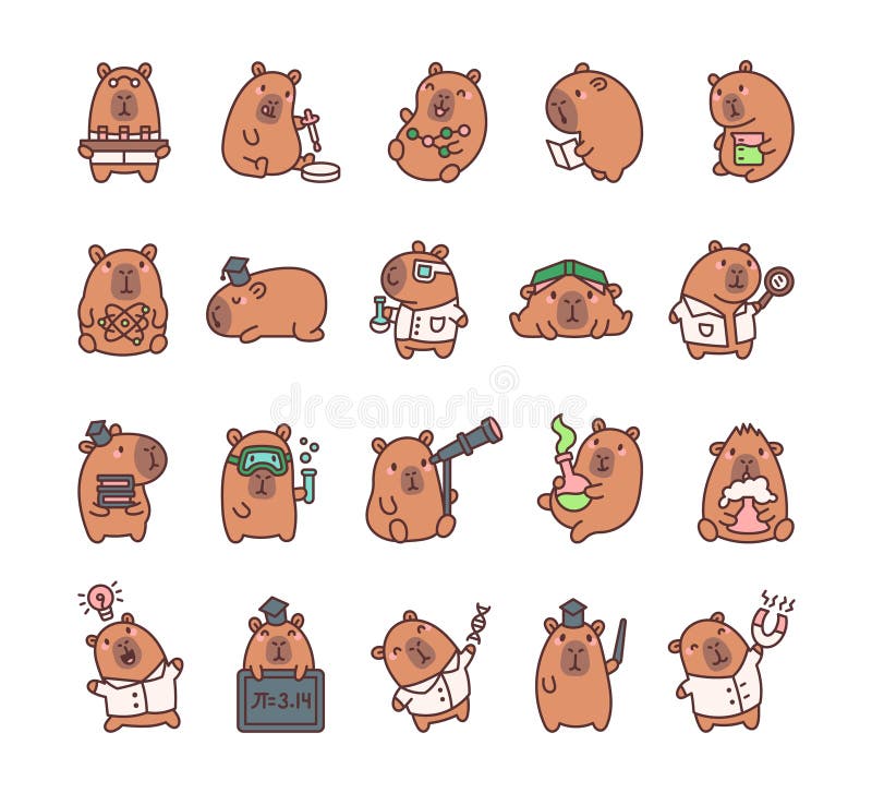 Capybara Science Experiments Set Stock Illustration - Illustration of ...