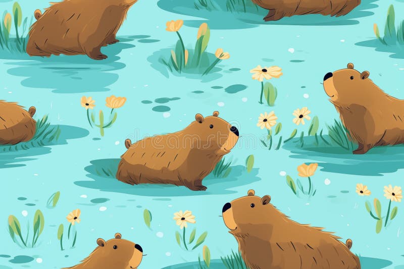 Capybara Seamless Pattern. Cute Animal, Print on Accessories, Postcard ...