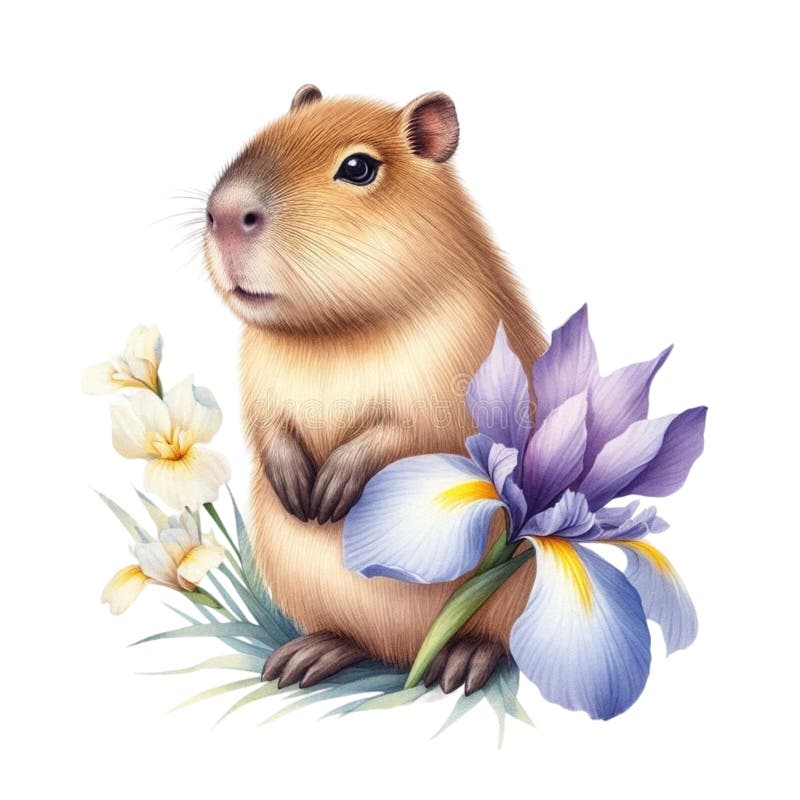 Capybara Sitting on an Orchid Stock Vector - Illustration of floral ...